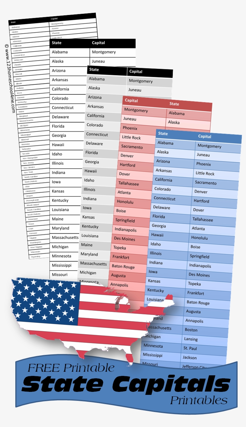 Free Printable State Capitals Lists For Reference Or - 826x1340 PNG ...