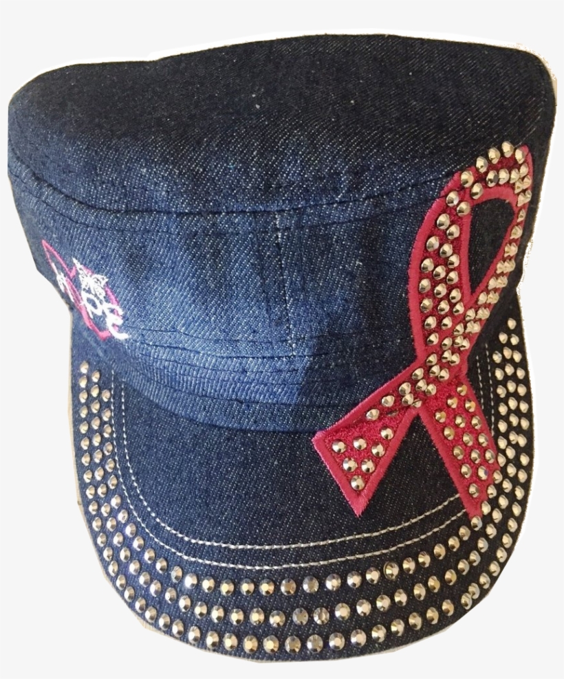 Bling Military Style Cap Blue Denim With Pink Ribbon - 842x1024 PNG ...