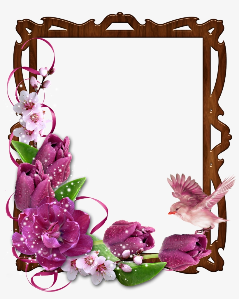 Floral Border Wooden Photo Frame With Bird And Flowers - 1061x1280 PNG ...