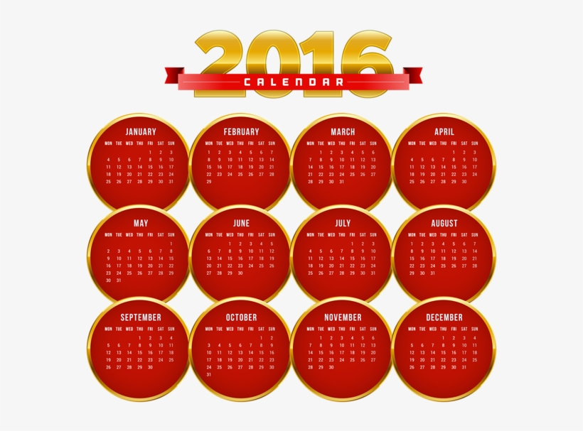Transparent Red 2016 Calendar Png Image - Gold Calendar Png - 600x546 ...