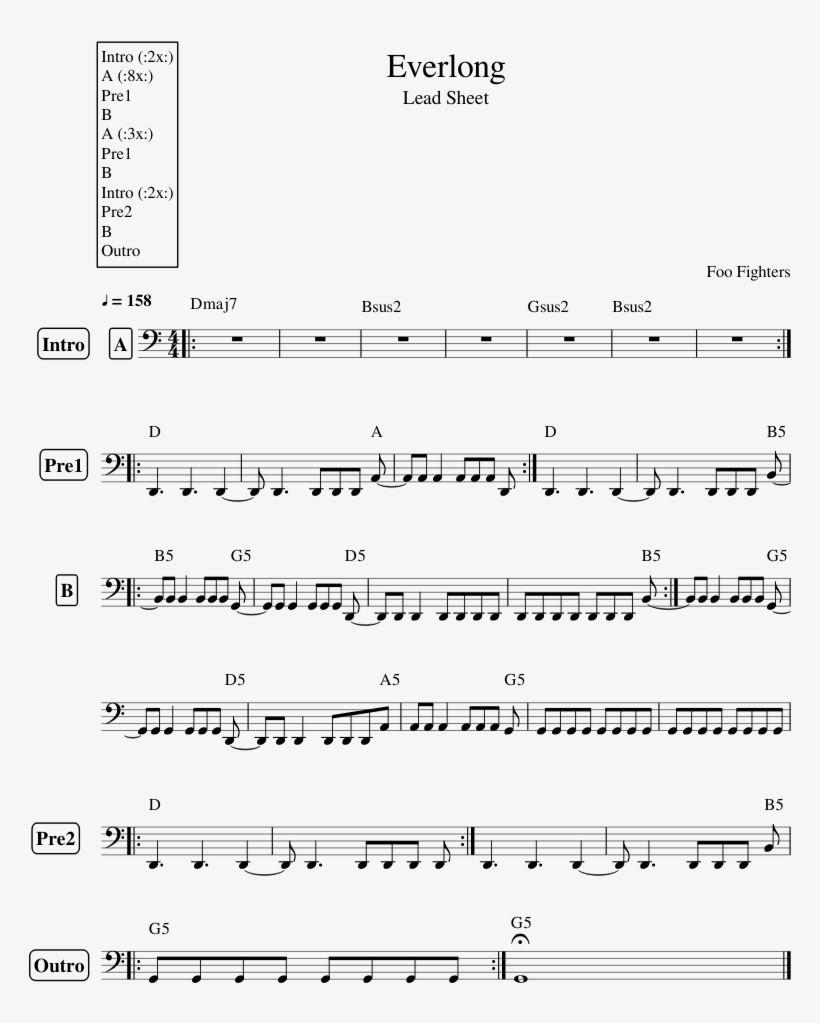Everlong Sheet Music Composed By Foo Fighters 1 Of - 827x1169 PNG ...