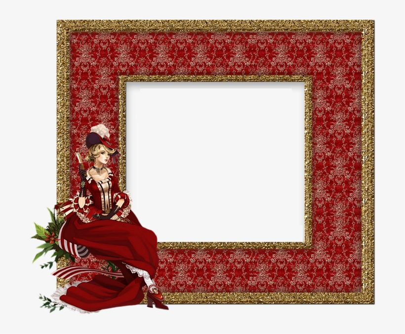 Red Transparent Png Frame With Lady Scrapbooking Frame - Kırmızı Kalplı ...