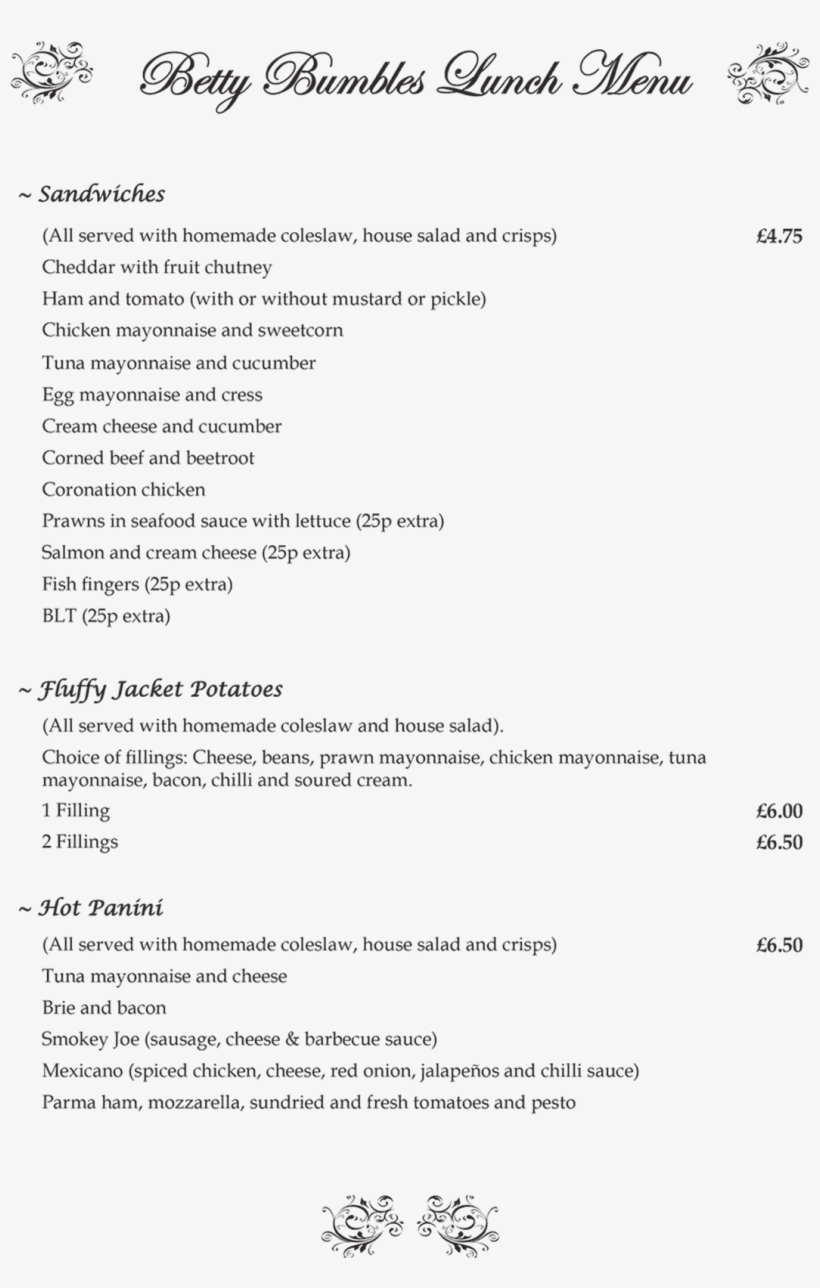 Betty Bumbles Menu - 1150x1659 PNG Download - PNGkit
