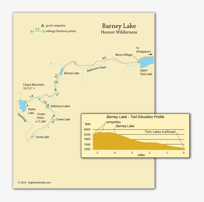 Map Of Trail To Barney Lake, Hoover Wilderness, Ca - 737x733 PNG ...
