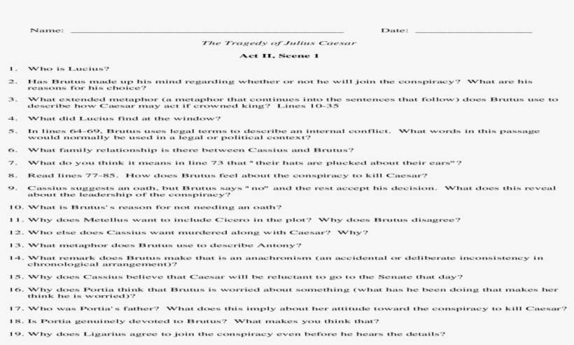 Julius Caesar Act Ii Study Questions - 1200x630 PNG Download - PNGkit
