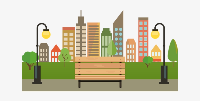 Colorful Building City With Bench Vector Png, City - Vector Graphics ...