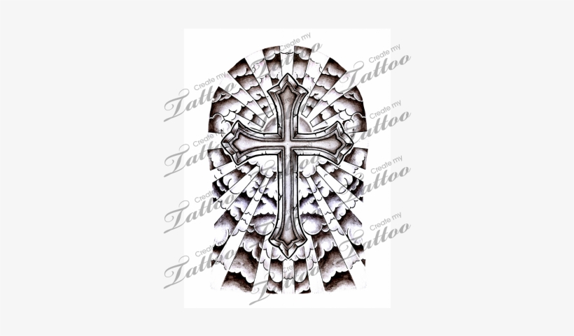 Unique Clouds Background Tattoo Cross With Clouds And - Cross Half Sleeve Tattoo - 400x400 PNG ...