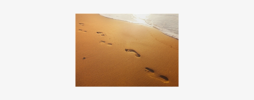 Beach, Wave And Footsteps At Sunset Time Poster • Pixers® - Footprint ...