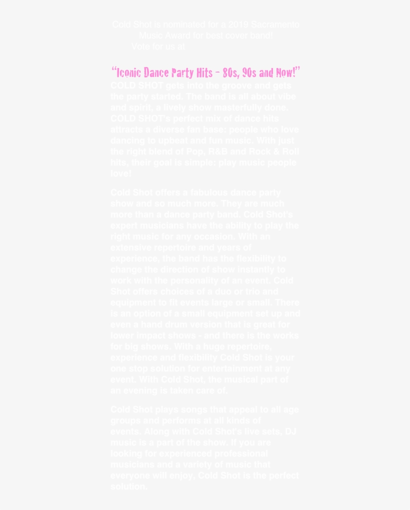 Cold Shot Is Nominated For A 2019 Sacramento Music - Code Of Conduct ...