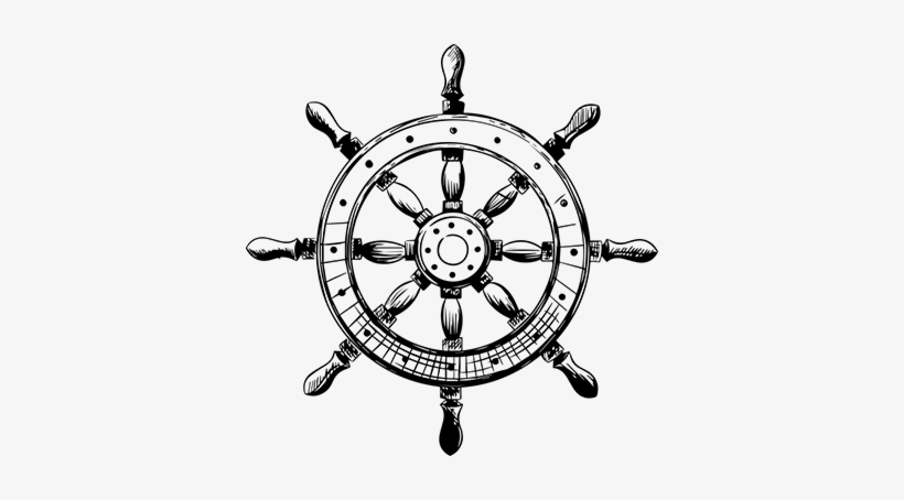 Ship Helm Illustration Sticker - Ship Steering Wheel Drawing - 374x374 ...
