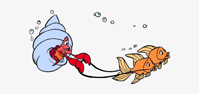Sebastian In A Shell Led By Two Fish - Sebastian Clipart - 589x310 PNG ...