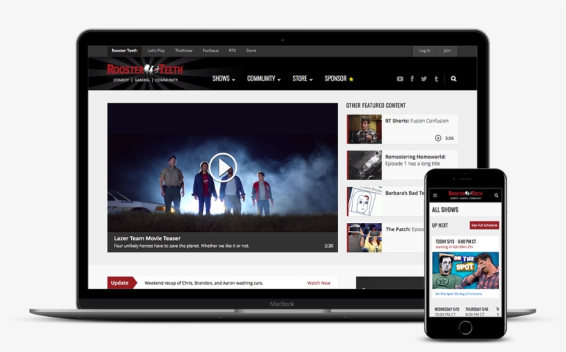 User Research & Responsive Web Design For Rooster Teeth - 1000x574 PNG ...