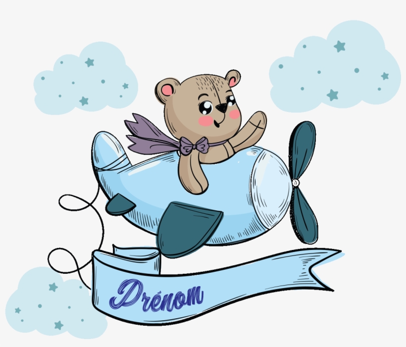 Download Transparent Sticker Prenom Personnalise Nounours En Avion ...