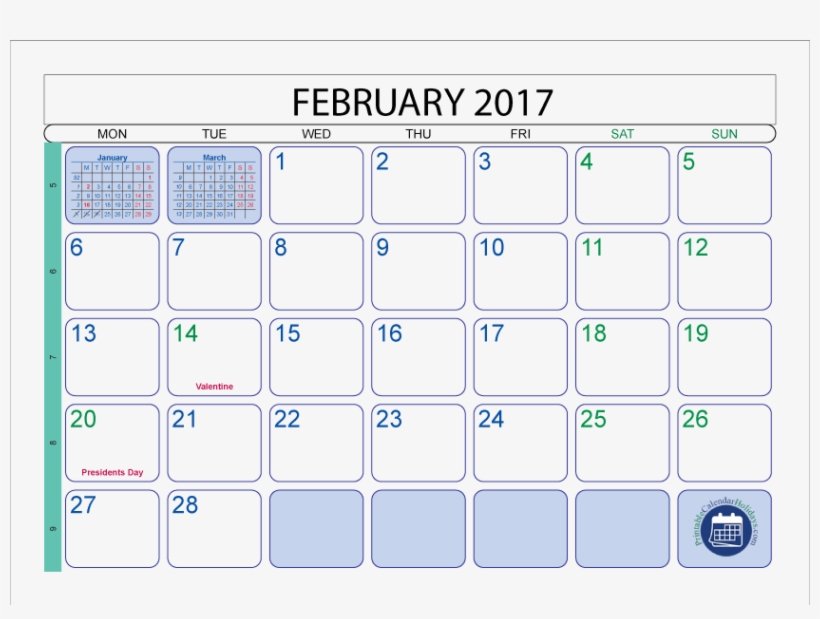 February 2017 Printable Calendar Template - 2011 Psd - 842x595 PNG ...
