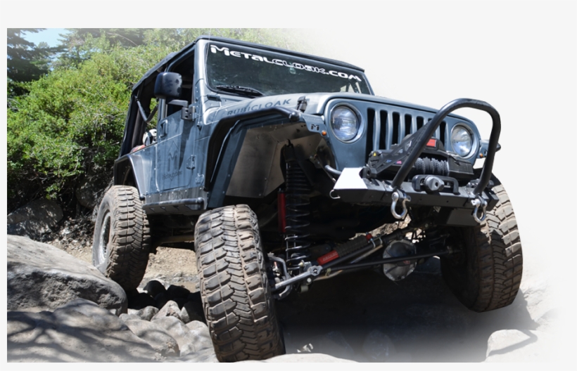 Gray Jeep Tj With Metalcloak Gear Crawling Over Rocks - Metalcloak ...