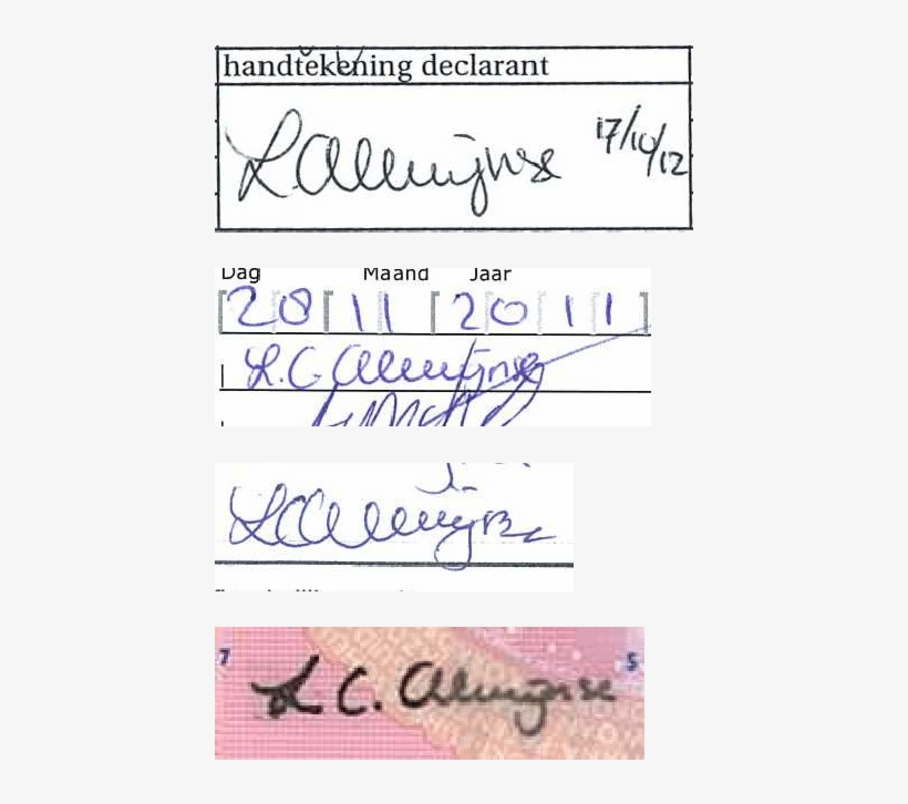 Examples Of Collected Specimen Signatures Written Under - Signing ...