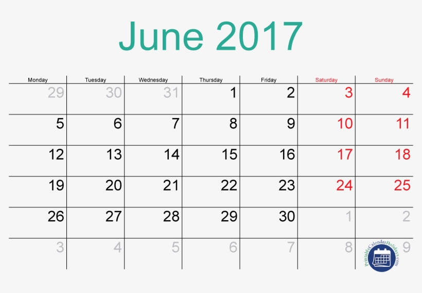 June Printable - National Holiday Calendar June 2017 - 842x595 PNG ...