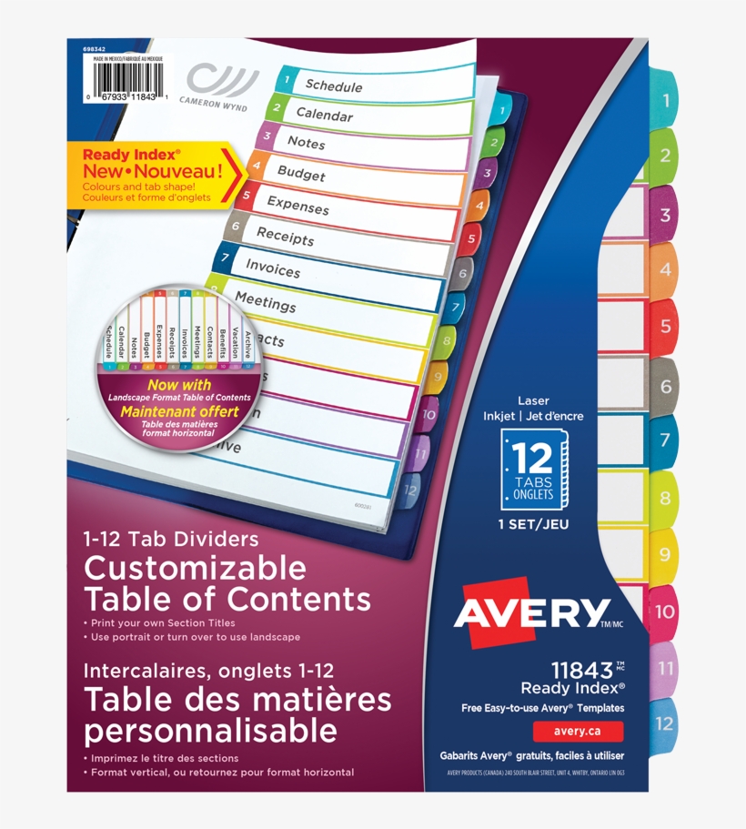 Avery® Ready Index® Customizable Table Of Contents - 11842 Avery ...