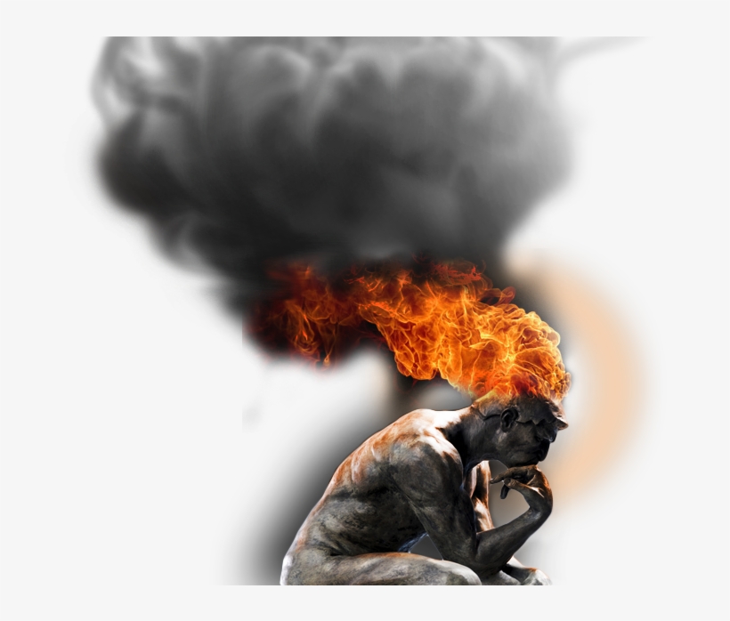 Classic Sculpter The Thinker With Head On Fire - Explosion - 1500x617 ...
