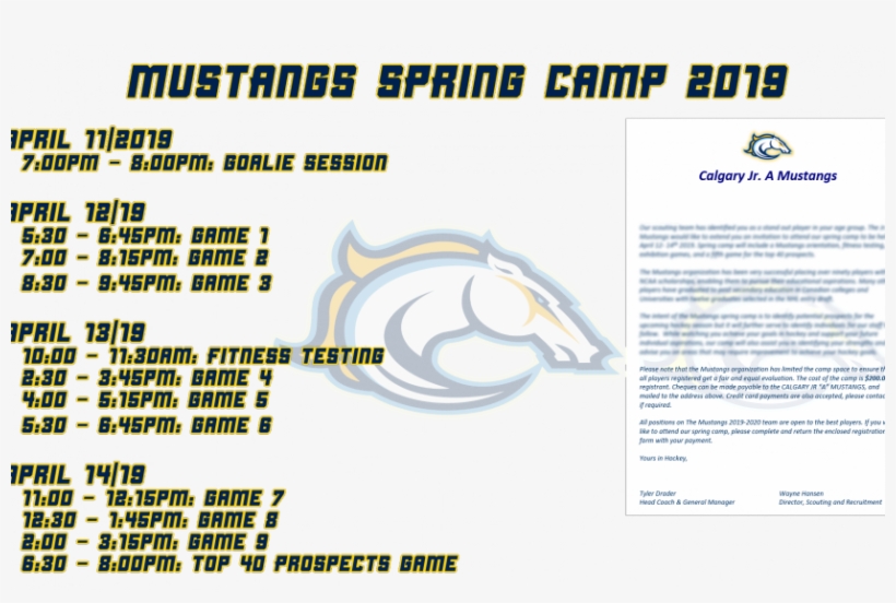 2019 Spring Camp Dates Announced - Calgary Mustangs - 838x524 PNG ...