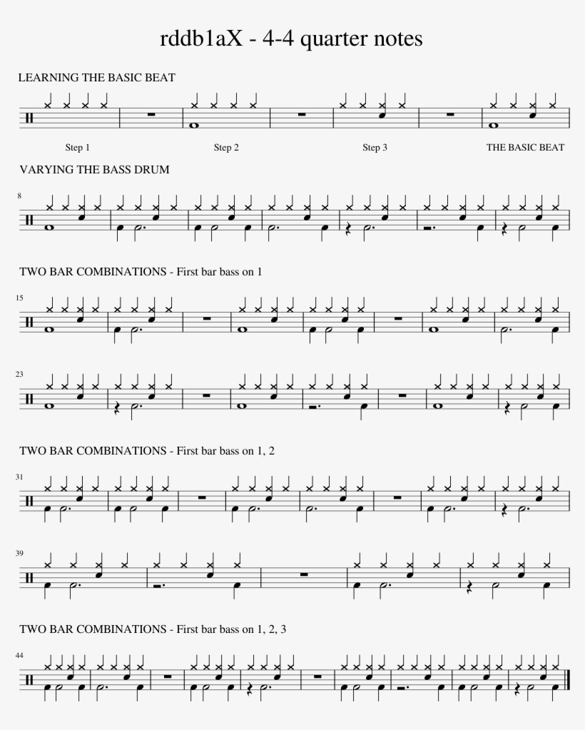 4-4 Quarter Notes Sheet Music 1 Of 1 Pages - Sheet Music - 850x1100 PNG ...