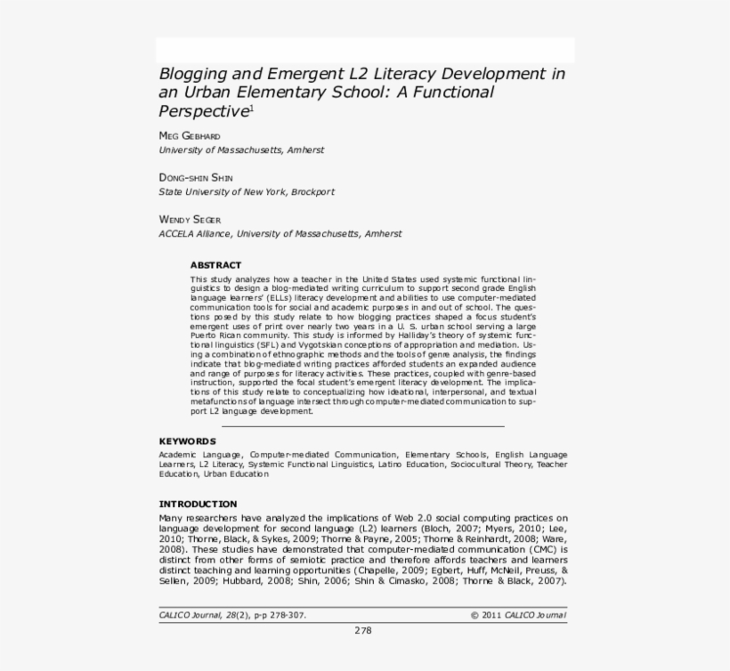 Blogging And Emergent L2 Literacy Development In An - Education ...