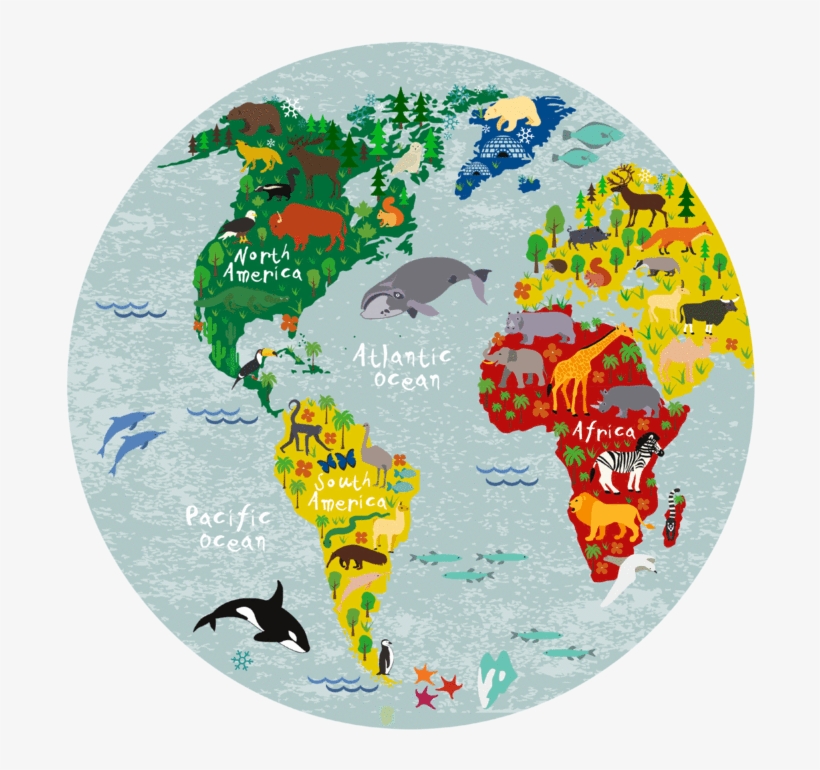 Wooden Children World Map Round Placemat B - Animals World Map Puzzle ...
