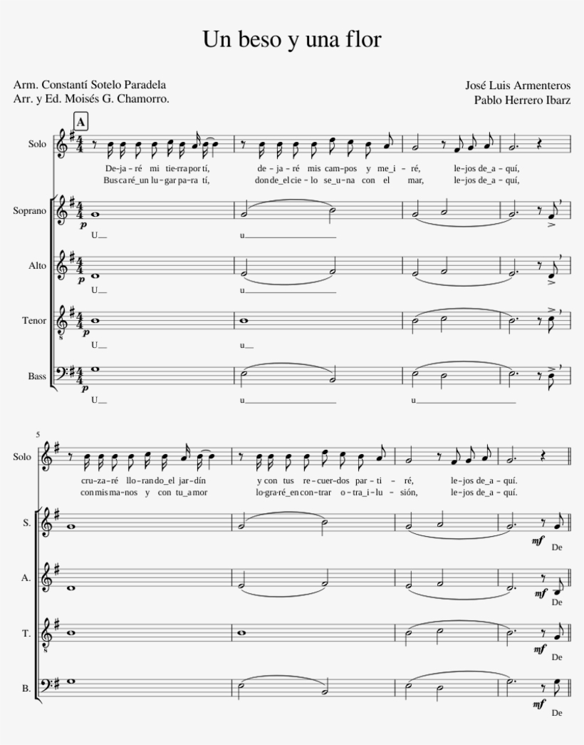 Un Beso Y Una Flor Sheet Music For Piano, Clarinet - Beso Y Una Flor ...