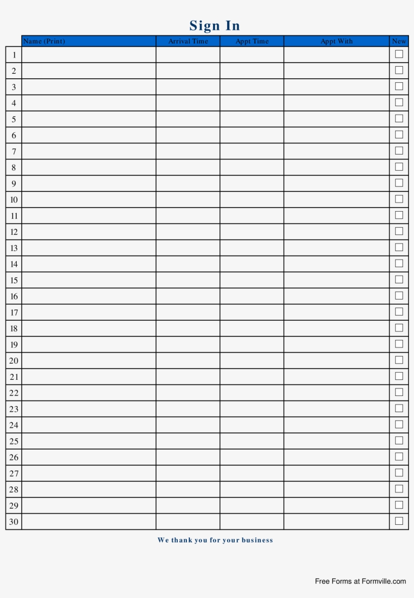 Download Transparent Blank Patient Sign In Sheet - Sign In Sheet Name ...