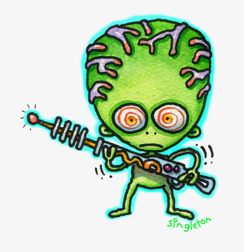 Download Transparent Alien With Ray Gun - Cartoon - PNGkit