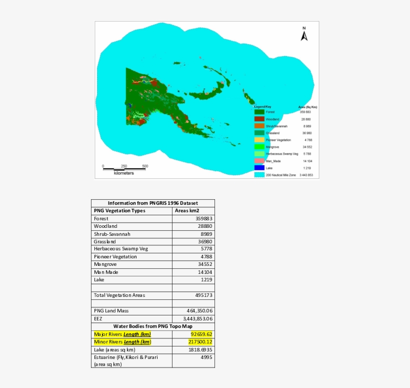 Information From Pngris 1996 Dataset Water Bodies From - Map - 595x842 ...
