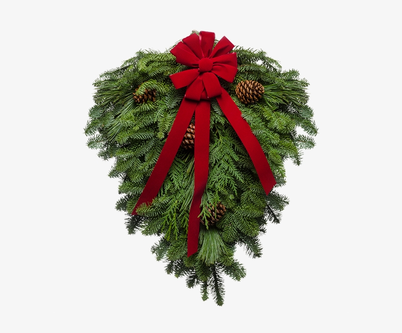 Holiday Swag Fresh Christmas Wreath - Holiday Trims Red Velvet Bow ...