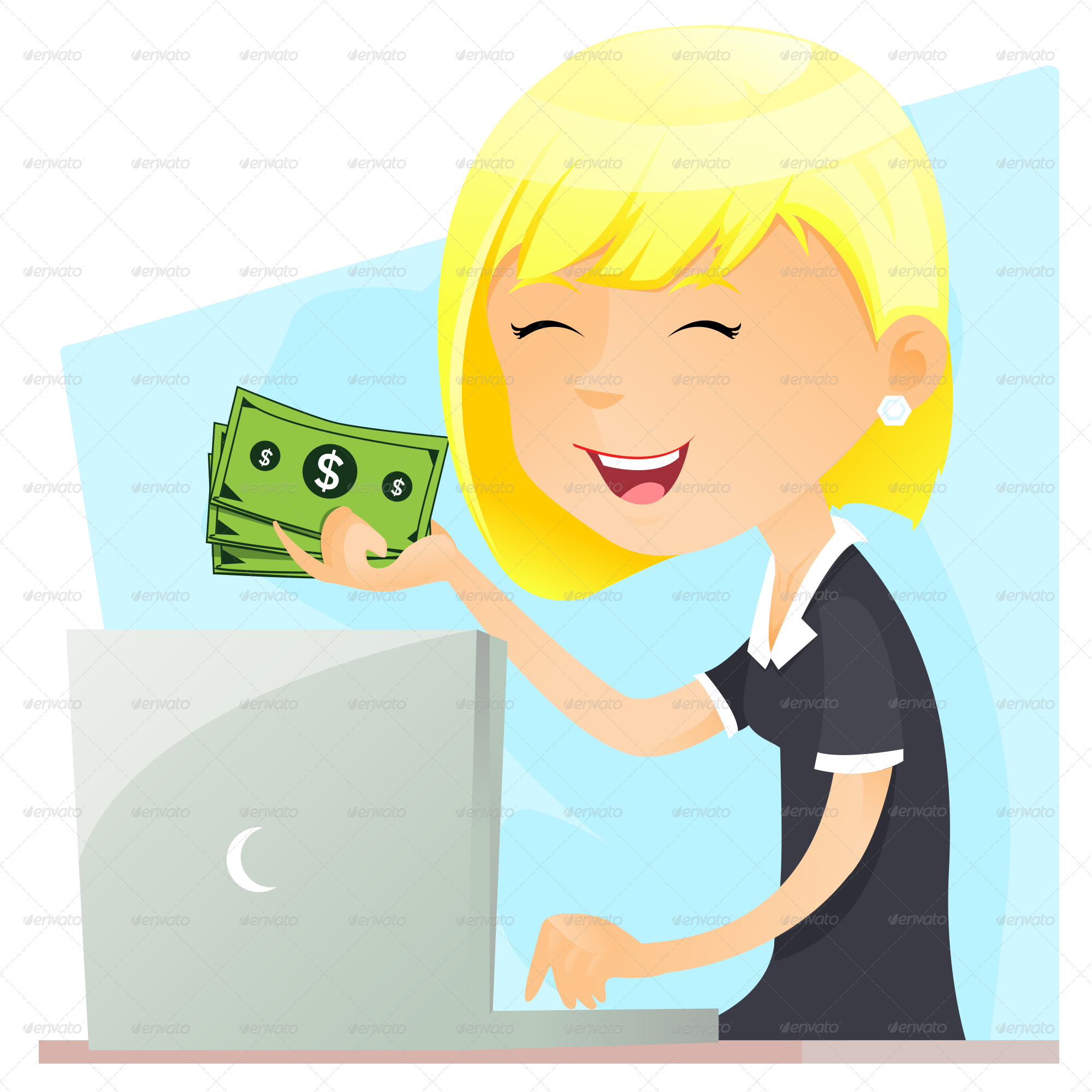 Download Business Woman With Computer - Cartoon - Full Size PNG Image ...