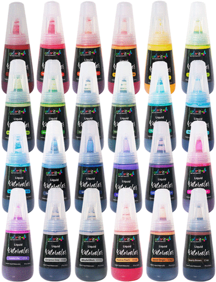 Download 24 Color Liquid Watercolor Ink Bottle Set - Glitter - Full ...