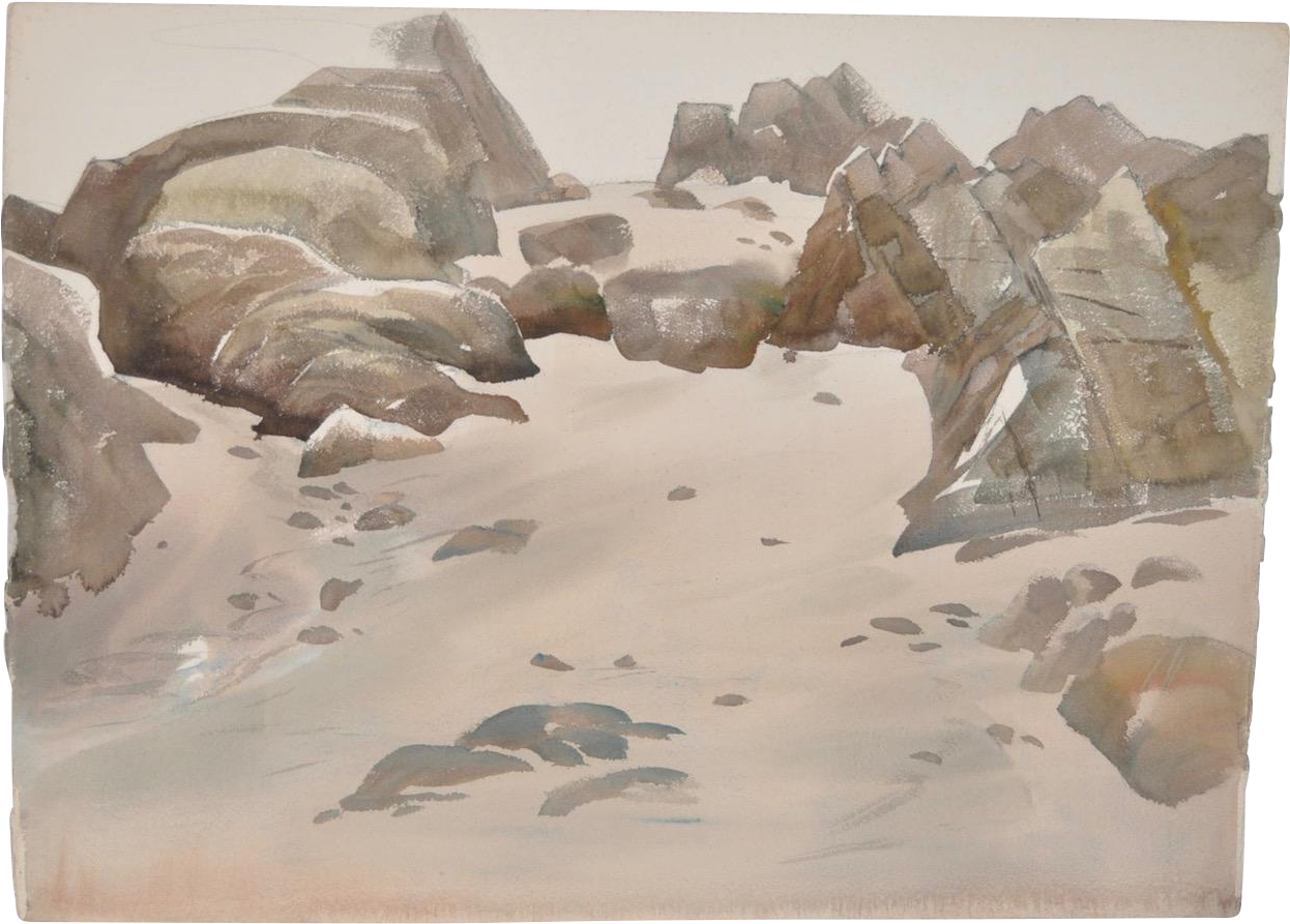 Download Art Riley Rocky Coast Landscape Watercolor Study C - 1950s ...