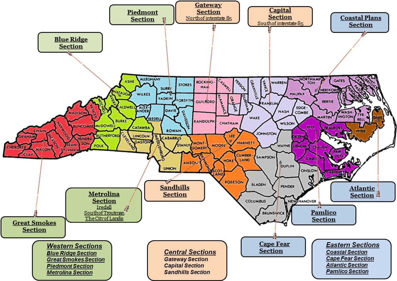 Download Nc Sections - Counties Of North Carolina - Full Size PNG Image ...