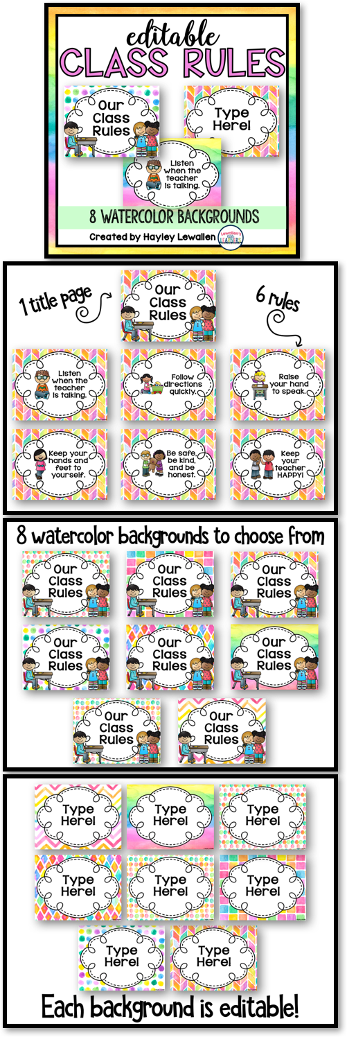 Download Editable Watercolor Class Rules - Classroom Management - Full ...