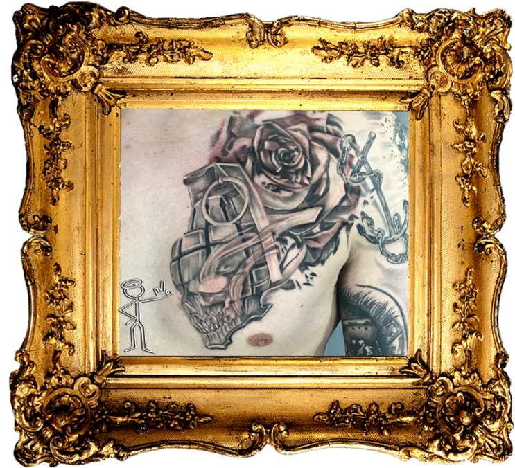 Download Skull Grenade And Exploding Rose 3d Tattoo - Png Photo Frame ...