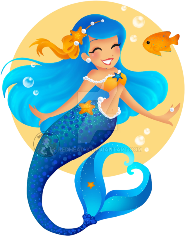 Download Blue Mermaid By Redhead - Clip Art Mermaid Cartoon Transparent ...