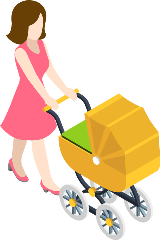 Download Cartoon Woman With Baby And Pram - Baby Transport - Full Size ...