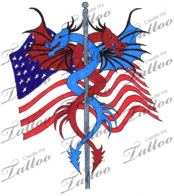 Download Marketplace Tattoo Blue And Red Dragons And Usa Flag - Fourth ...