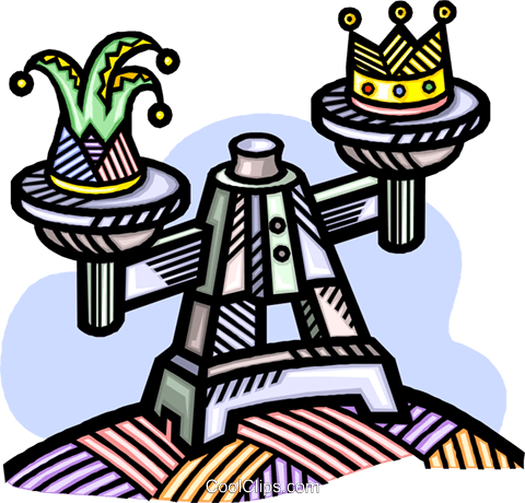 Download Crown And Jester Hat On A Scale Royalty Free Vector - King's ...