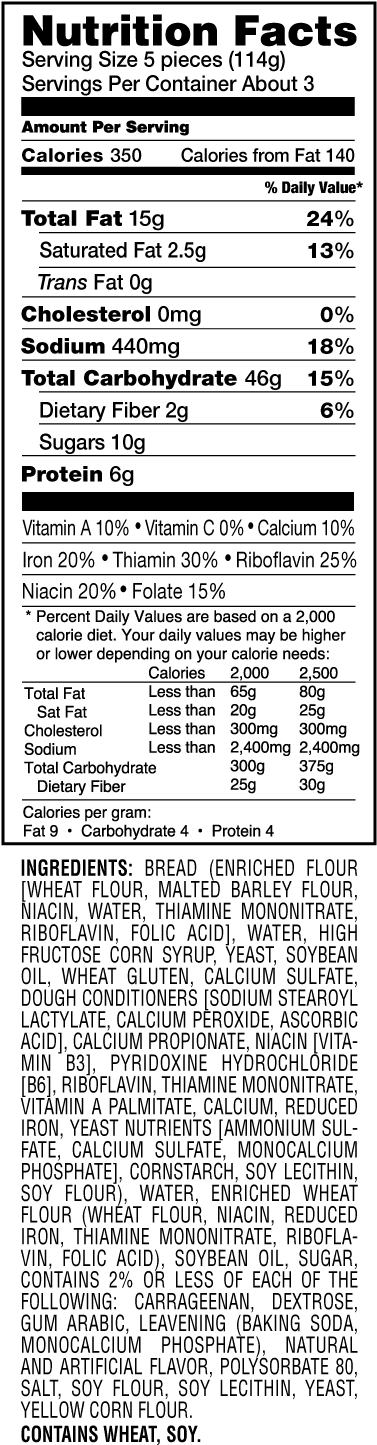 Download Transparent View Nutrition Facts - Great Value French Toast ...