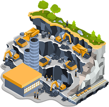 Download Vector Isometric Illustration Coal Mining Quarry, Work, - Coal ...