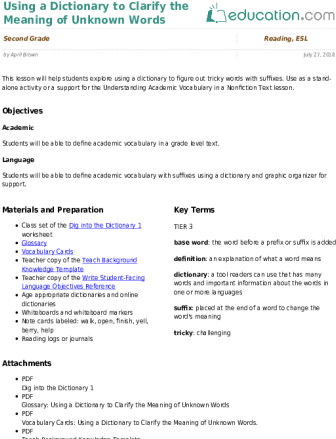 Download Using A Dictionary To Clarify The Meaning Of Unknown ...
