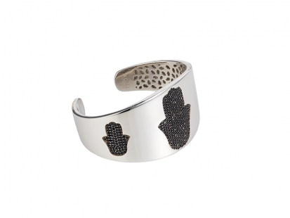 Download Hand / Hamsa Bangle Silver Black Cz Stones - Silver - Full ...