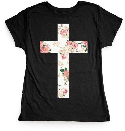 Download Floral Cross Womens T-shirt - Emo Clothing - Full Size PNG ...