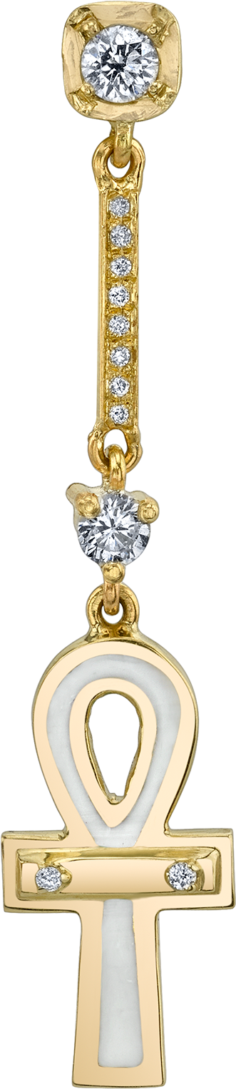 Download Diamond And White Enamel Ankh Drop Earring - Purple Enamel And ...