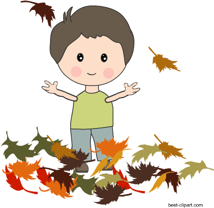 Download Boy Playing In Fall Leaves, Free Clip Art - Fall Leaves On The ...