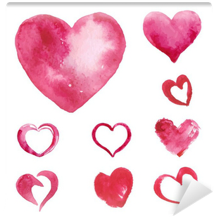 Download Set Of Watercolor Painted Pink Heart Wall Mural • Pixers ...